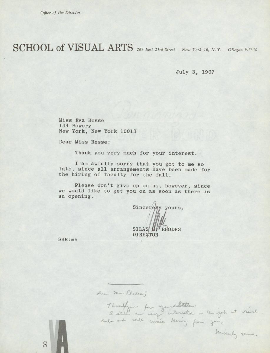 Letter from Silas H. Rhodes – Works – Allen Memorial Art Museum